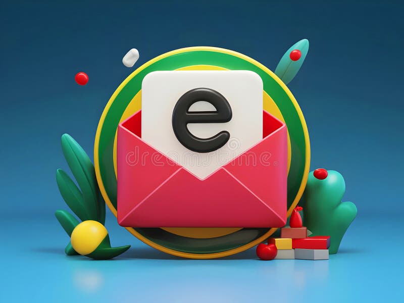 Ai-generated, 3D Render Email Icon Surround the Plants. Stock ...