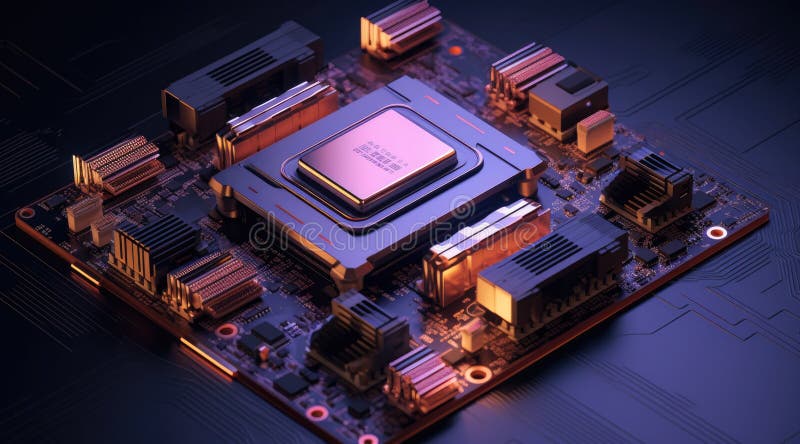 3d Rendering Of Cpu In Circuit Board Computer Technology Concept Stock