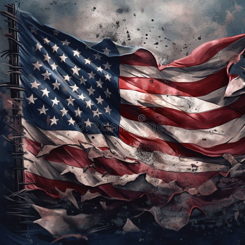 AI Generated Damaged American Flag Stock Illustration - Illustration of ...