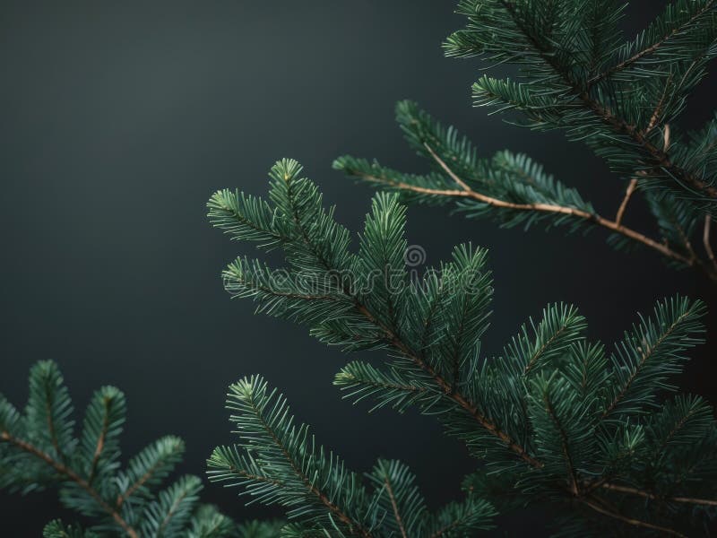 Dark Green Pine Tree Branches on a Black Background Stock Photo - Image ...