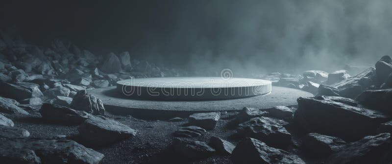 Dark and Mysterious Landscape with Circular Platform Surrounded by ...