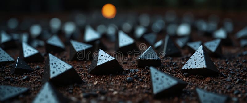 Dark, Sharp, Triangle-shaped Pieces of Metal Scattered on the Ground ...
