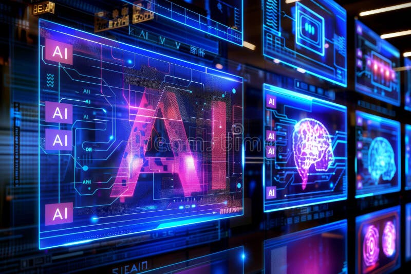 AI Data Screens with Glowing Interface, Advanced Artificial ...