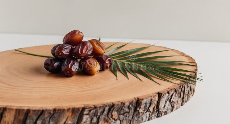 Dates on a Wooden Surface with Palm Leaf. Stock Illustration ...