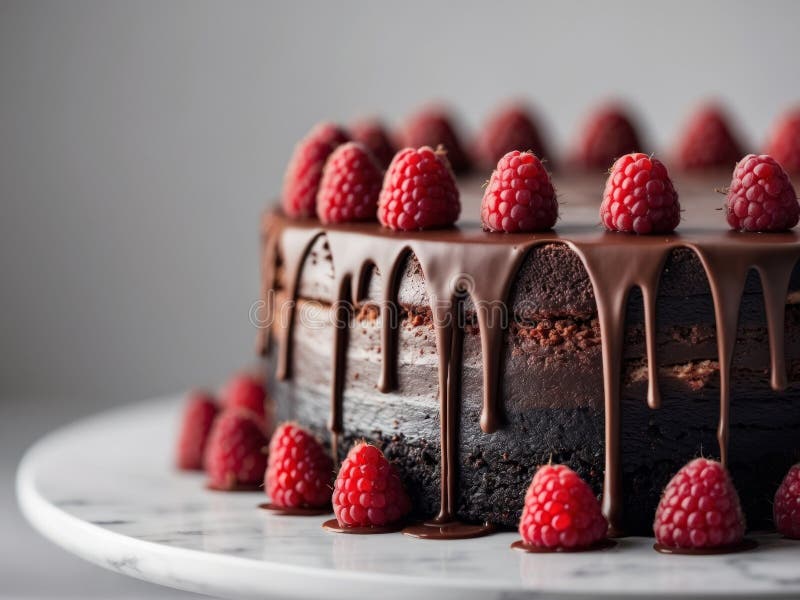 Decadent Chocolate Raspberry Cake with Dual Chocolate Drizzle Stock ...