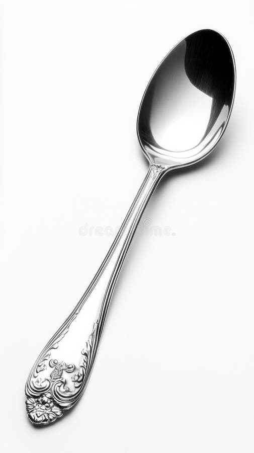 Decorative Silver Spoon with Intricate Detailing on a White Background ...
