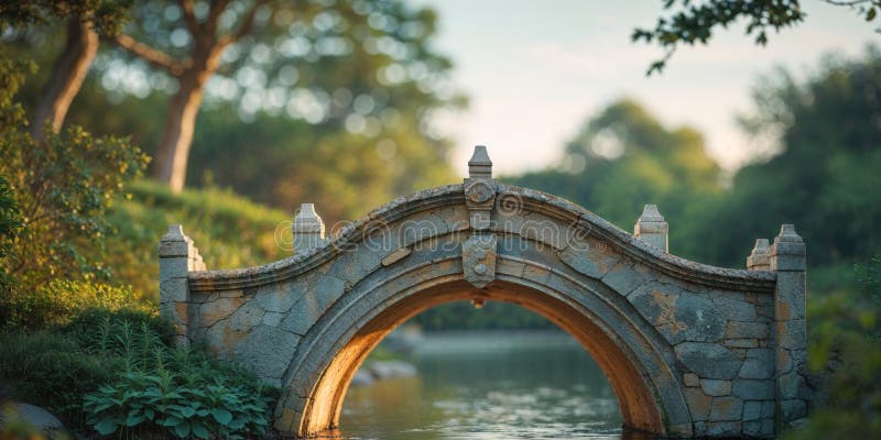Decorative Stone Bridge with Arched Design in Serene Setting Stock ...