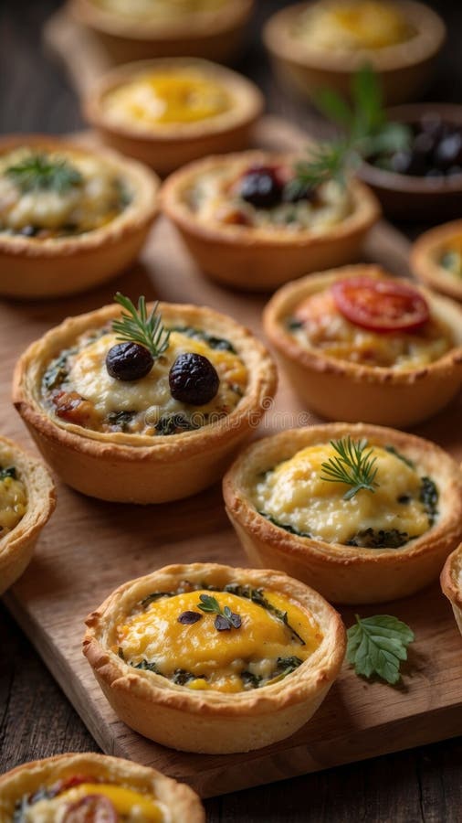 Delectable Mini Quiches with Assorted Fillings Displayed on a Rustic ...
