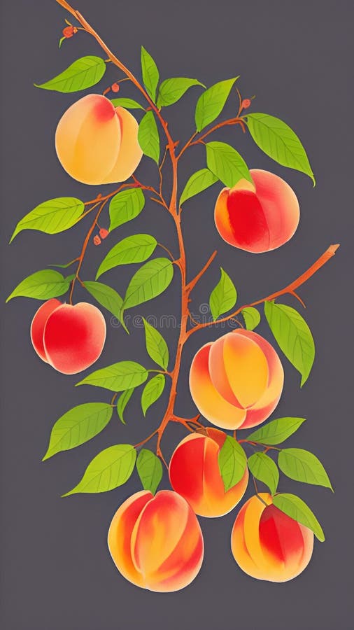 Delicate Peaches on the Branches Drawing Stock Illustration ...