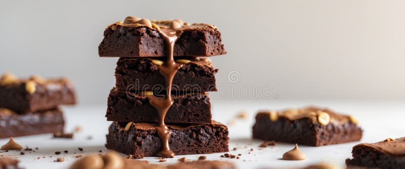 Delicious Brownies with Melted Chocolate on a Stack Stock Photo - Image of molten, scrumptious ...