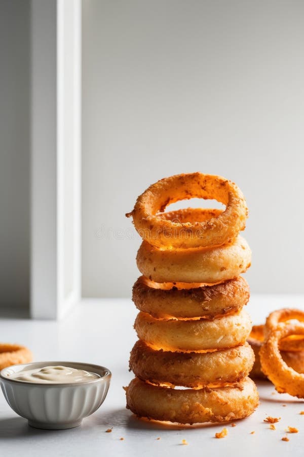 Delicious Crispy Onion Rings with Dipping Sauce. Stock Photo - Image of ...