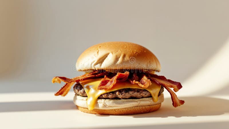 A Delicious Looking Double Burger with Bacon and Cheese on a Bun. Stock ...