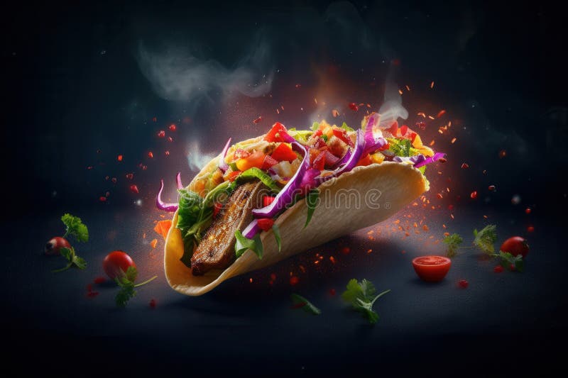 Ai Generated Delicious Taco Floating in Dramatic Atmosphere with Spices ...