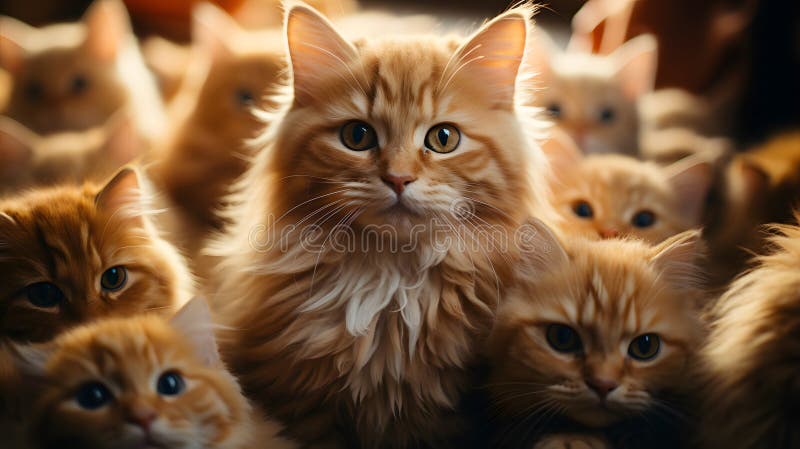 Cute Ginger Kittens at Home, Closeup. Fluffy Pet Stock Illustration ...