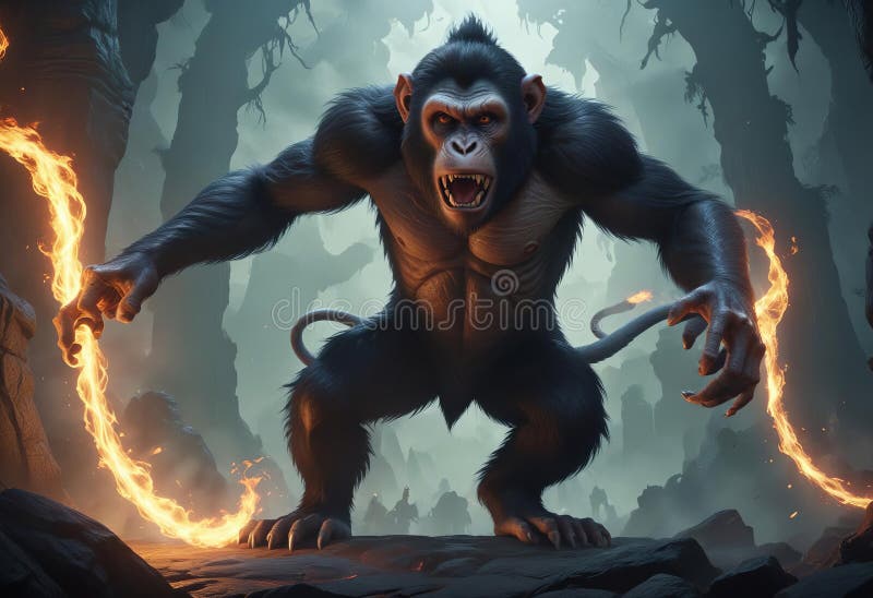 Demons Monkey Whips in Hell Fight Stock Illustration - Illustration of ...