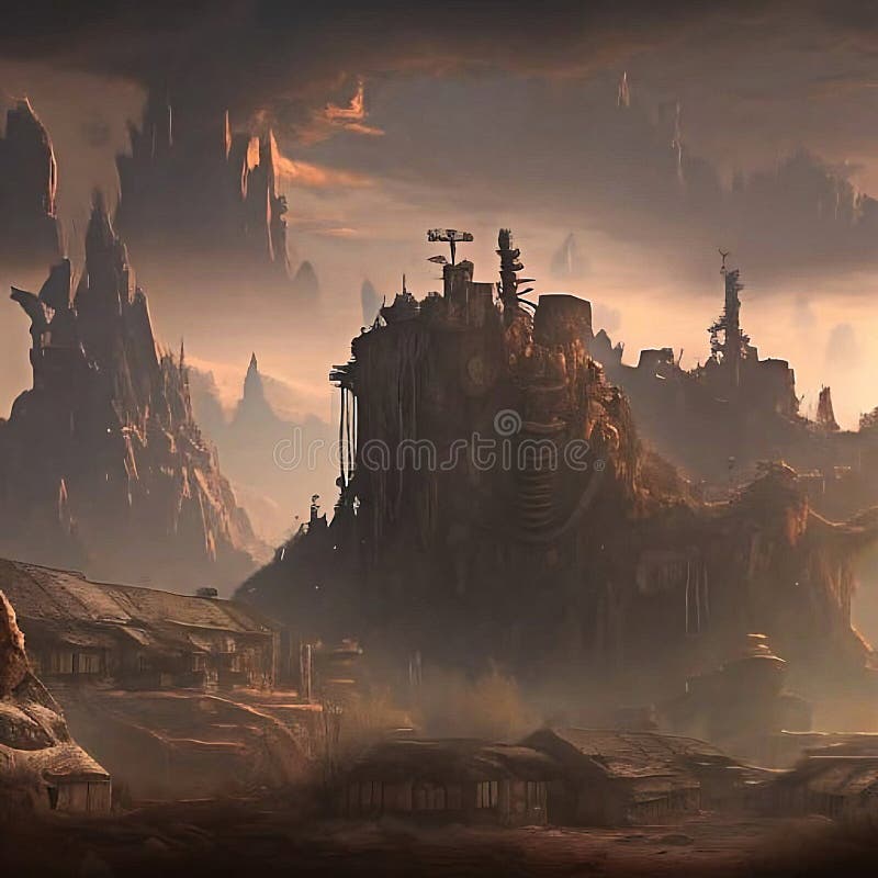 Gloomy Post Apocalypse Landscape. AI Generative. Stock Illustration ...