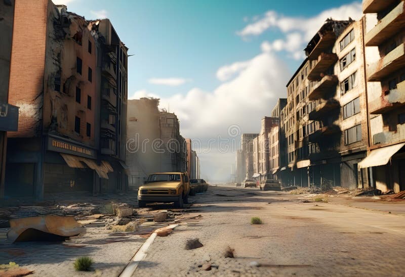 Destroyed Post-apocalyptic City after War and Earthquake Render 3d ...