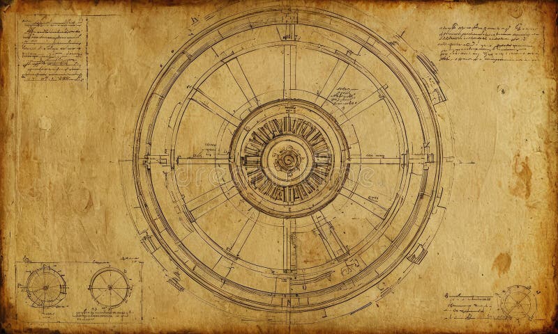 A Drawing of a Wheel with a Compass on it. Stock Illustration ...