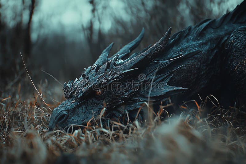 Dragon Resting in a Mystical Forest Stock Photo - Image of outdoors ...