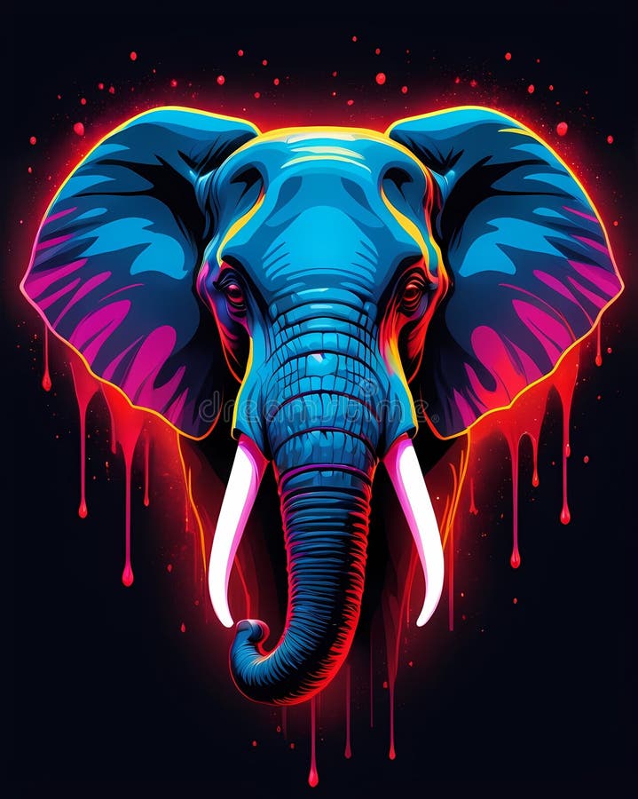 AI Generated Detailed Elephant Portrait in Neon Light with Vibrant and ...