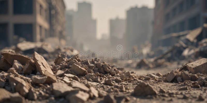 Devastated Urban Cityscape Covered in Dust and Rubble after a Massive ...