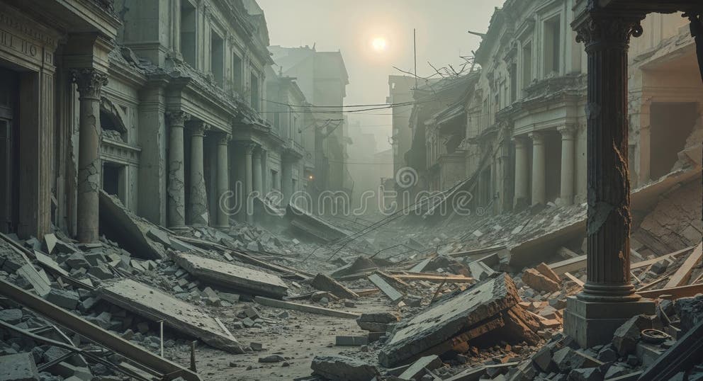 Devastating Earthquake Aftermath in Historic Street with Collapsed ...
