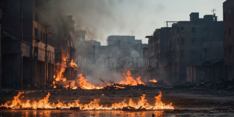 Devastating Urban Fire in a Ruined Cityscape. Stock Photo - Image of ...