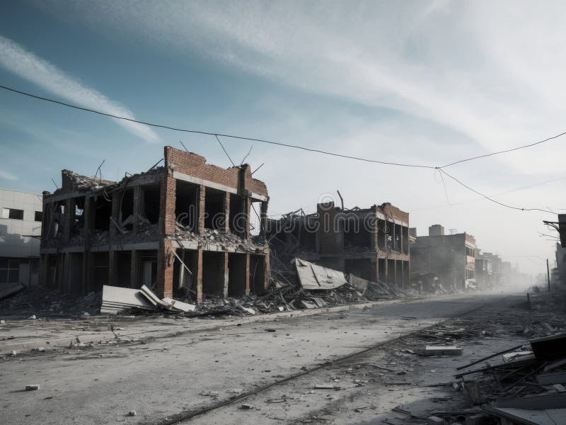 Devastation after a Powerful Earthquake in a Deserted Urban Area. Stock ...