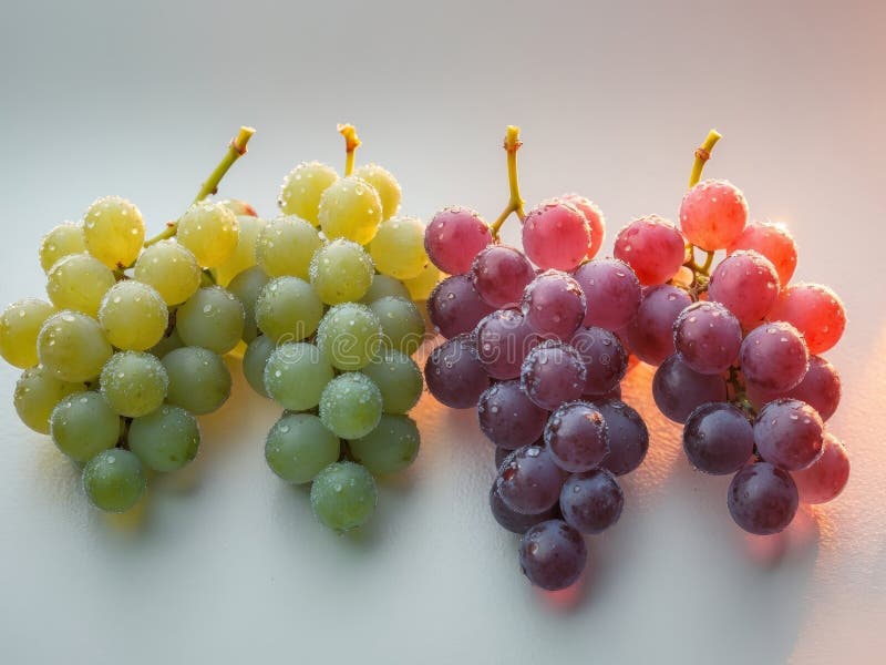 Dewy Grapes Arranged in Three Colorful Rows Stock Image - Image of ...