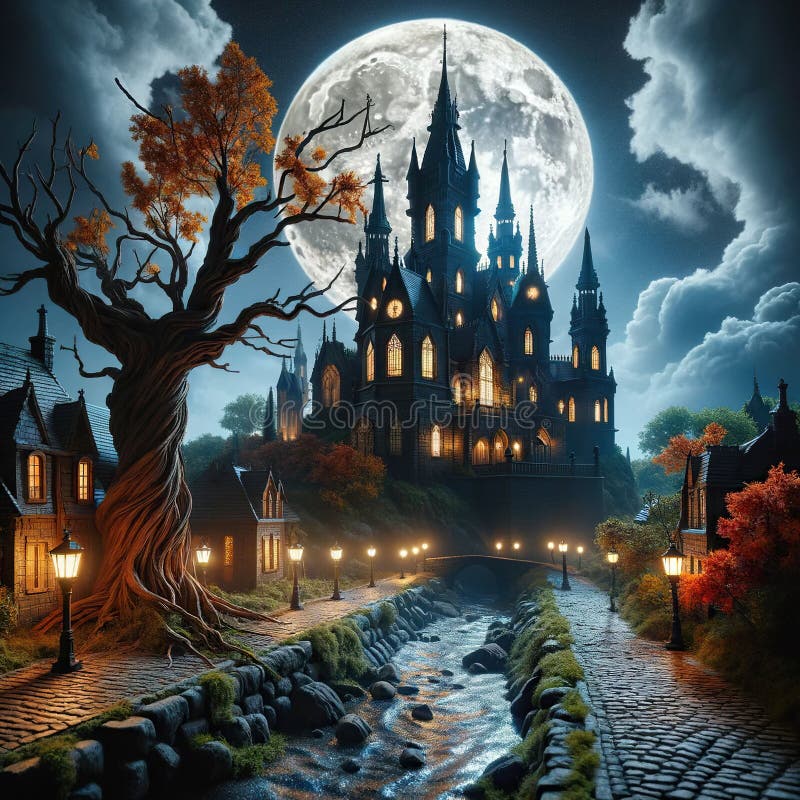 AI Generated Digital Art Dark Castle in the Woods Stock Illustration ...