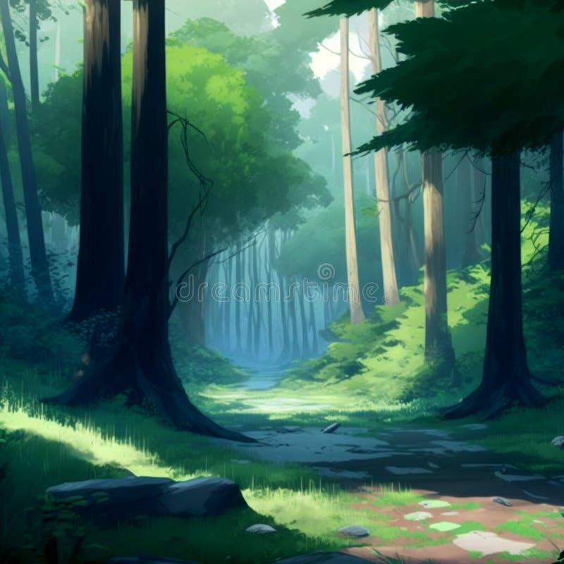 AI Generated Digital Art of a Realistic Forest Stock Illustration ...