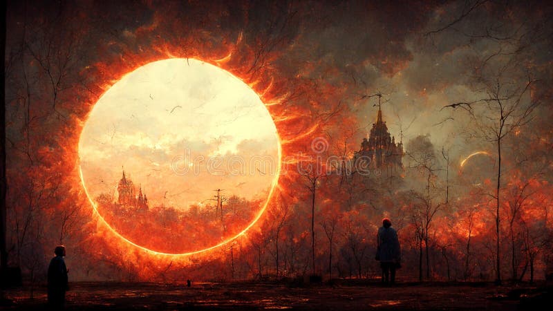 AI Generated Digital Art of Two Persons Silhouette Looking at a Mythic ...