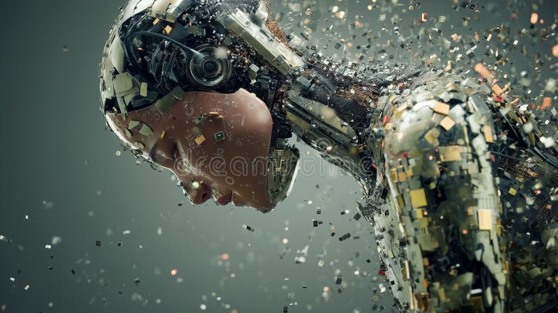 AI-generated Digital Artwork Depicting a Humanoid Robot with Fragmented ...