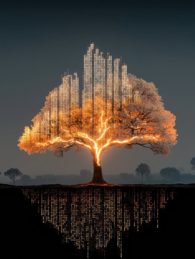 Data Tree Light Roots #2 - Neon Data Trunk Stock Illustration ...