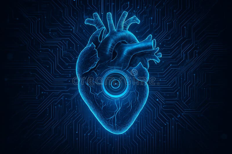 AI Generated Digital Artwork Shows a Glowing Human Heart Integrated ...