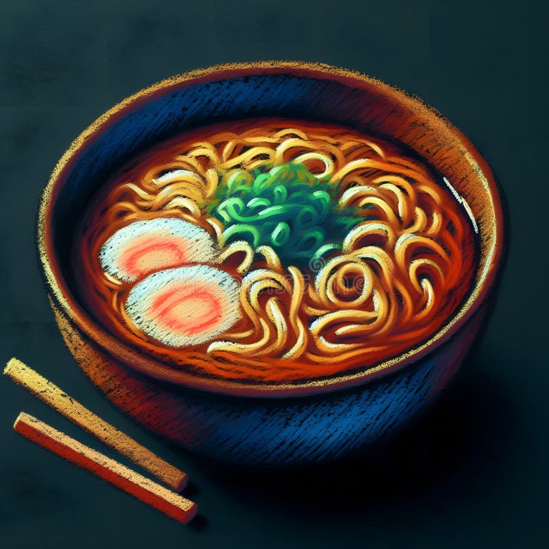 Steaming Noodle Soup Digital Art with Rich Broth Stock Illustration ...