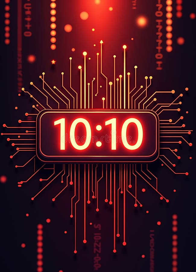 A Digital Clock Show 10 10 with Interconnected Lines and Dots Arround ...