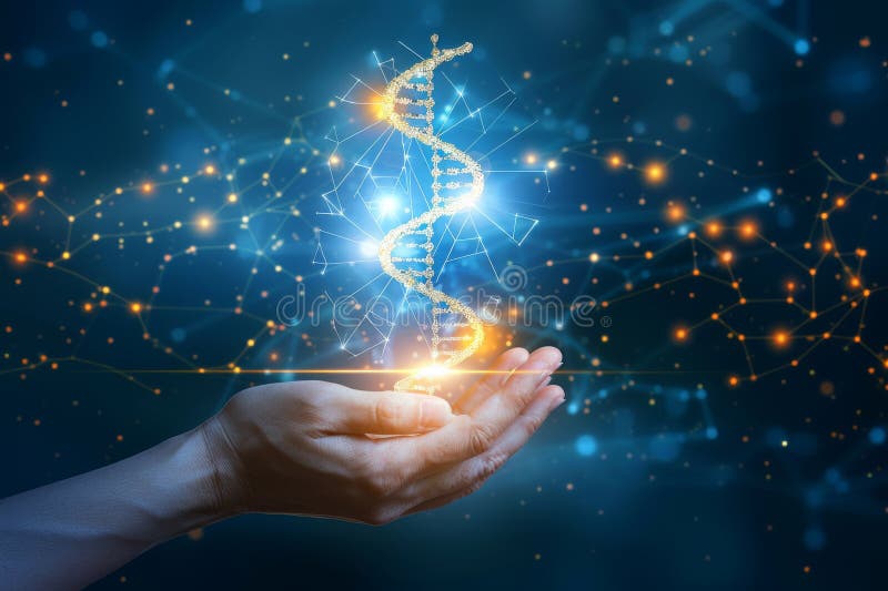 Digital DNA Strand Illuminated by Dynamic Blue Lights, Showcasing ...