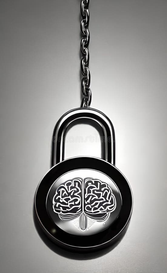 AI Generated Digital Illustration of a Brain with a Padlock in Front of ...