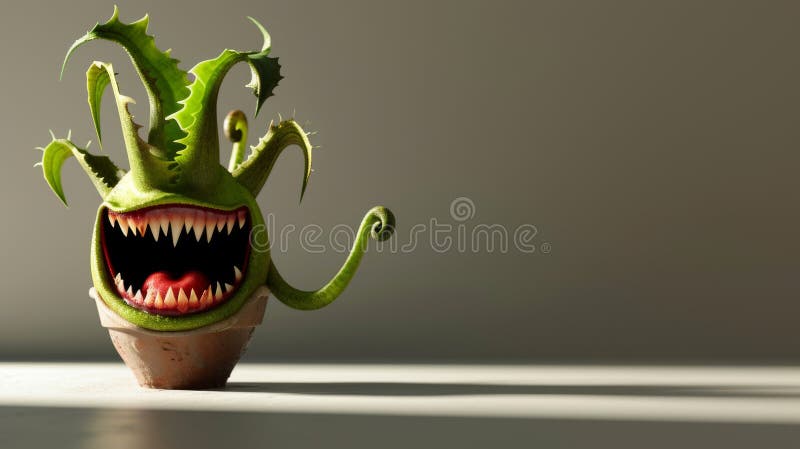 Cartoonish Carnivorous Plant in a Pot with Menacing Tentacles Stock ...