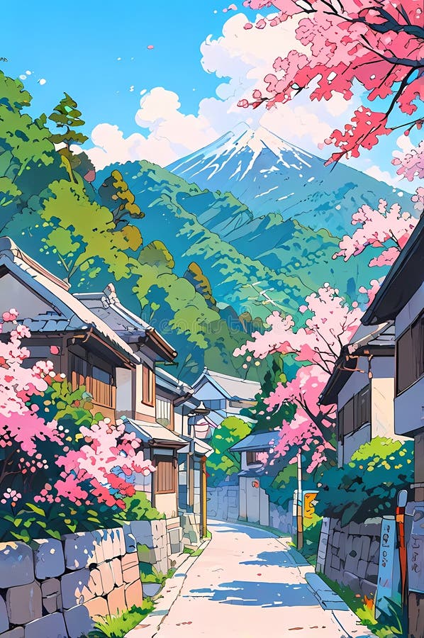 AI-Generated Digital Illustration of a Peaceful Cartoon Style Japanese ...