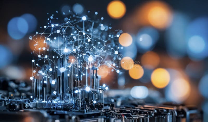 AI-generated Digital Landscape with Luminous Nodes and Interconnected ...