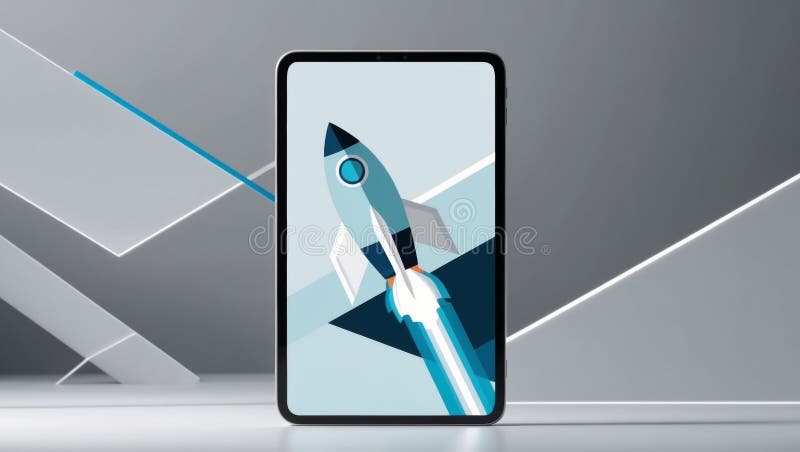 Digital Launch Concept with Stylized Rocket through Device Screen ...