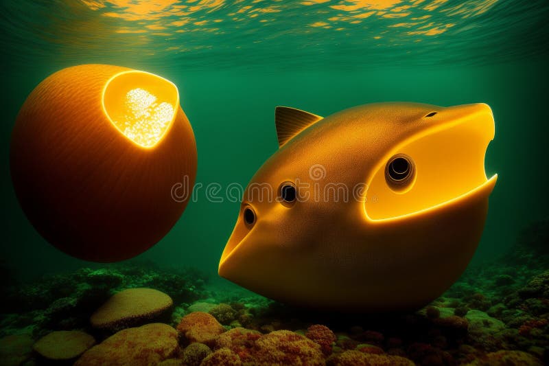 Fish with Big Orange Shell in Its Mouth Stock Illustration ...