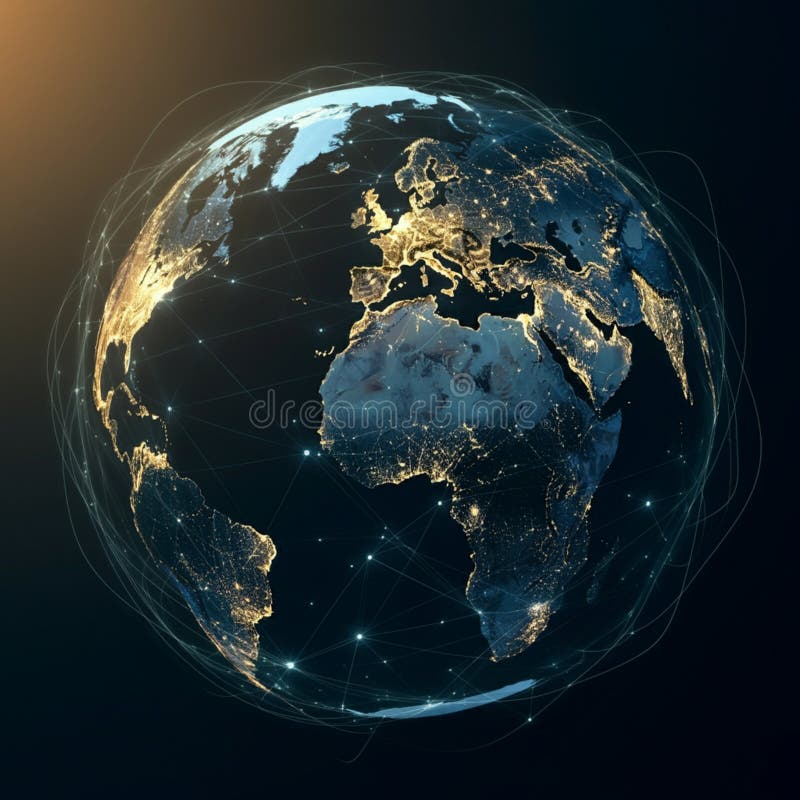 AI-Generated Digital Rendering of Earth with Global Connectivity Stock ...