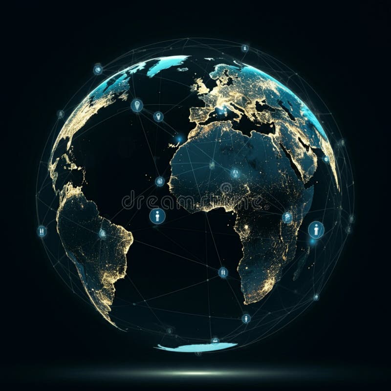 AI-Generated Digital Rendering of Earth with Global Connectivity Stock ...