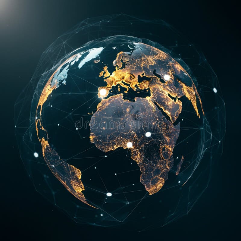 AI-Generated Digital Rendering of Earth with Global Connectivity Stock ...
