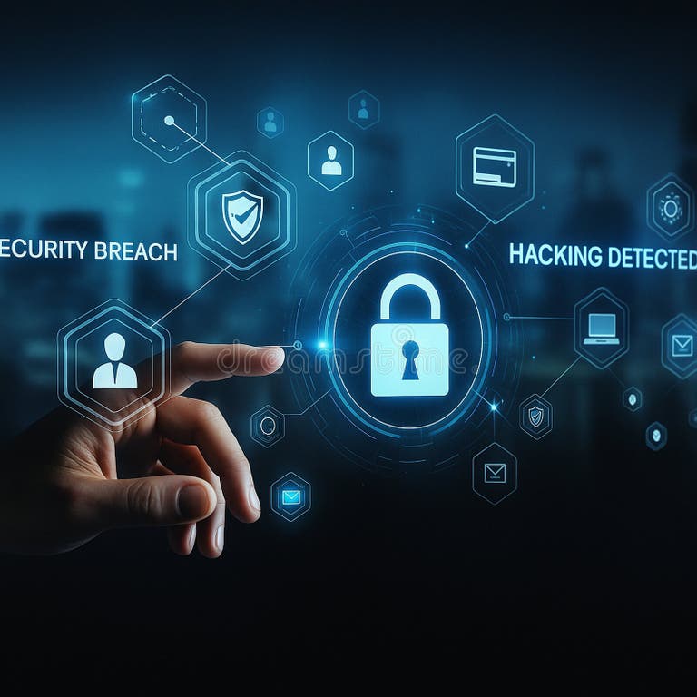 AI Generated Digital Visualization of Cybersecurity System with Hacking ...