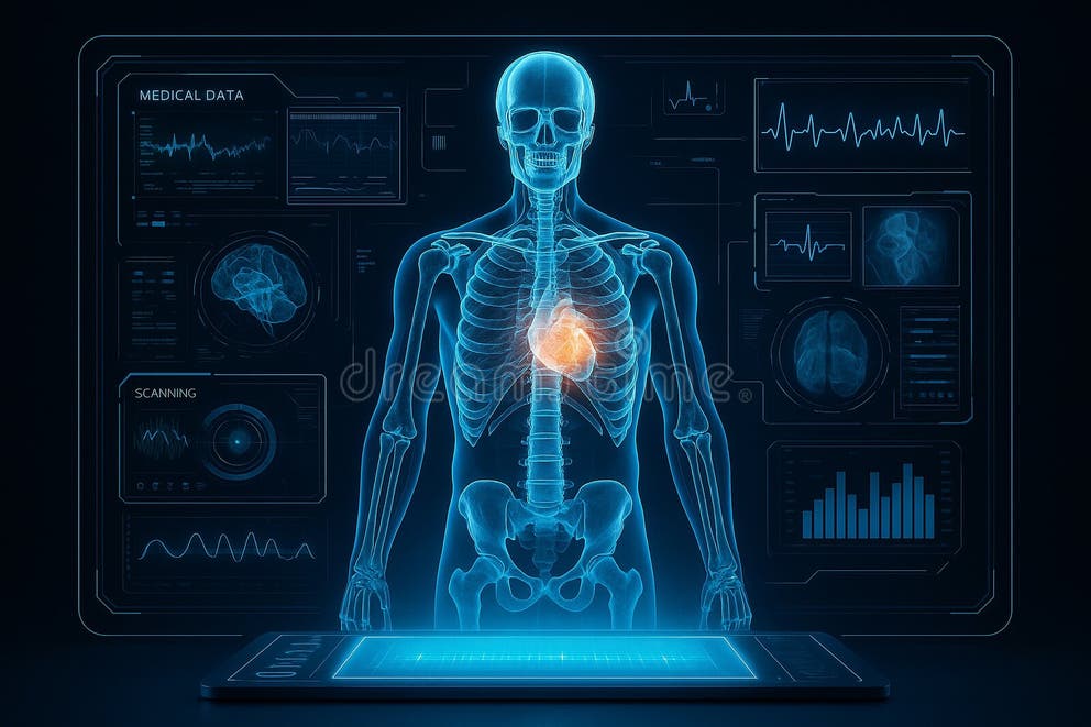 AI Generated Digital Visualization of a Glowing Male Skeleton with ...