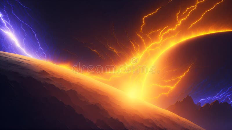 A Computer Generated Image of a Planet with Lightning Stock ...